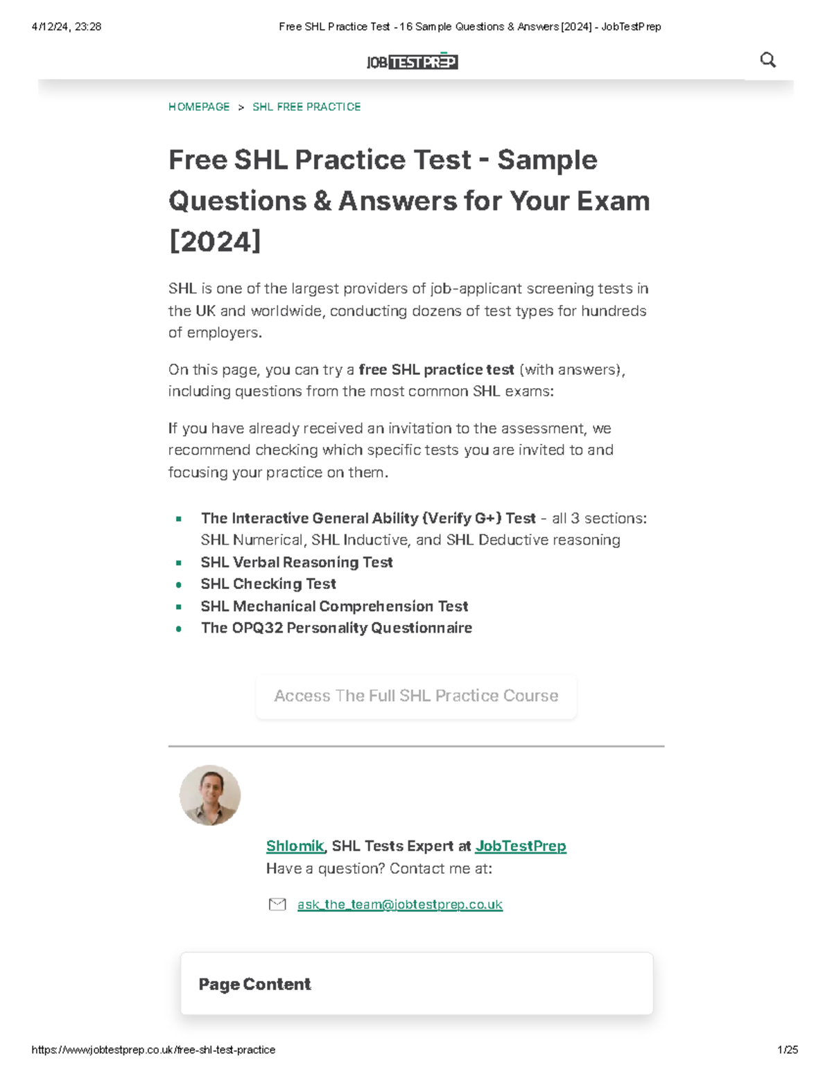 Free SHL Practice Test: 16 Sample Qs & Answers for 2024 Prep - Studocu