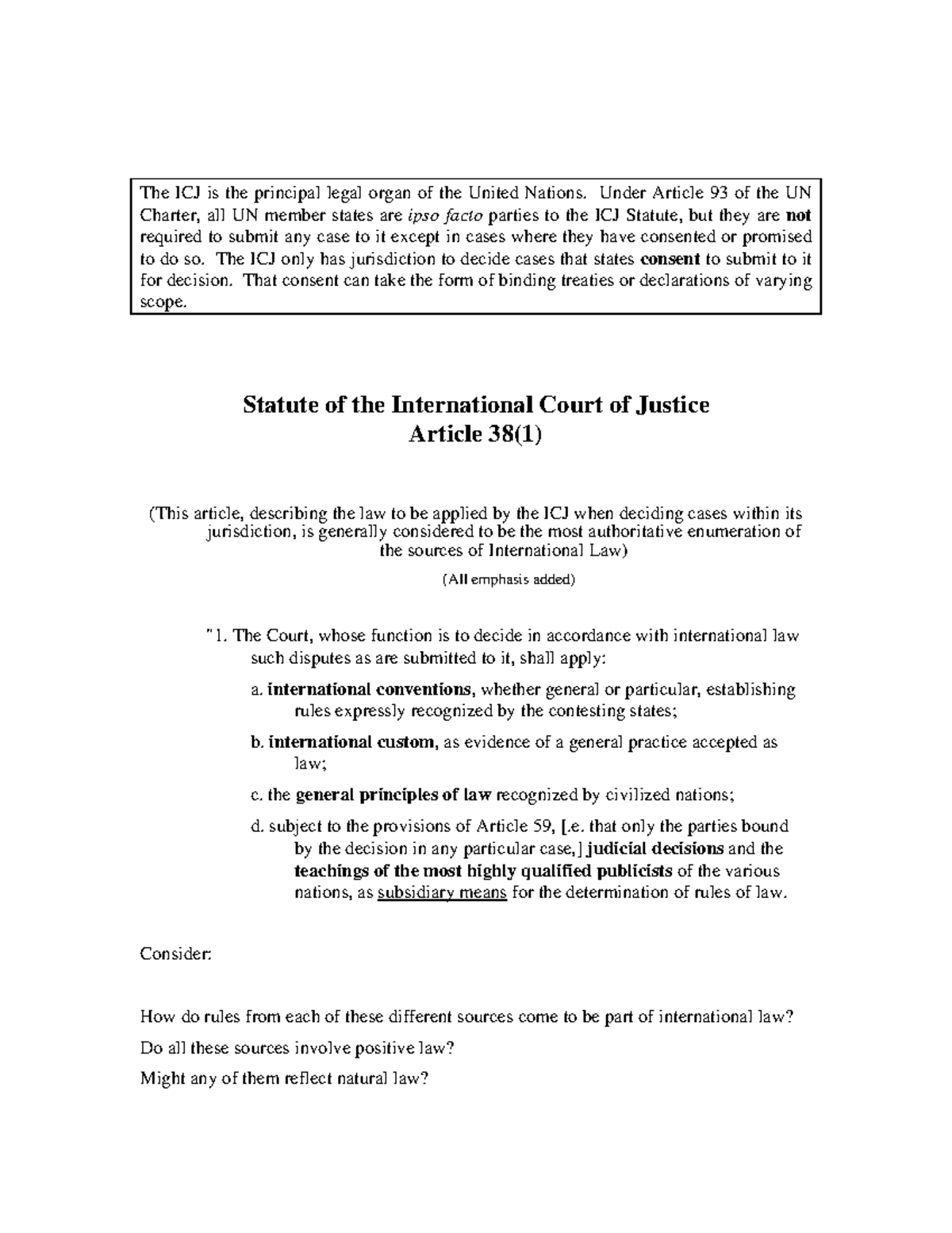 ICJ Art 38 - Sources of International Law Explained in Review - Studocu