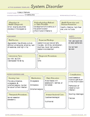 Week 7 Appendicitis (System Disorder) - ACTIVE LEARNING TEMPLATES ...