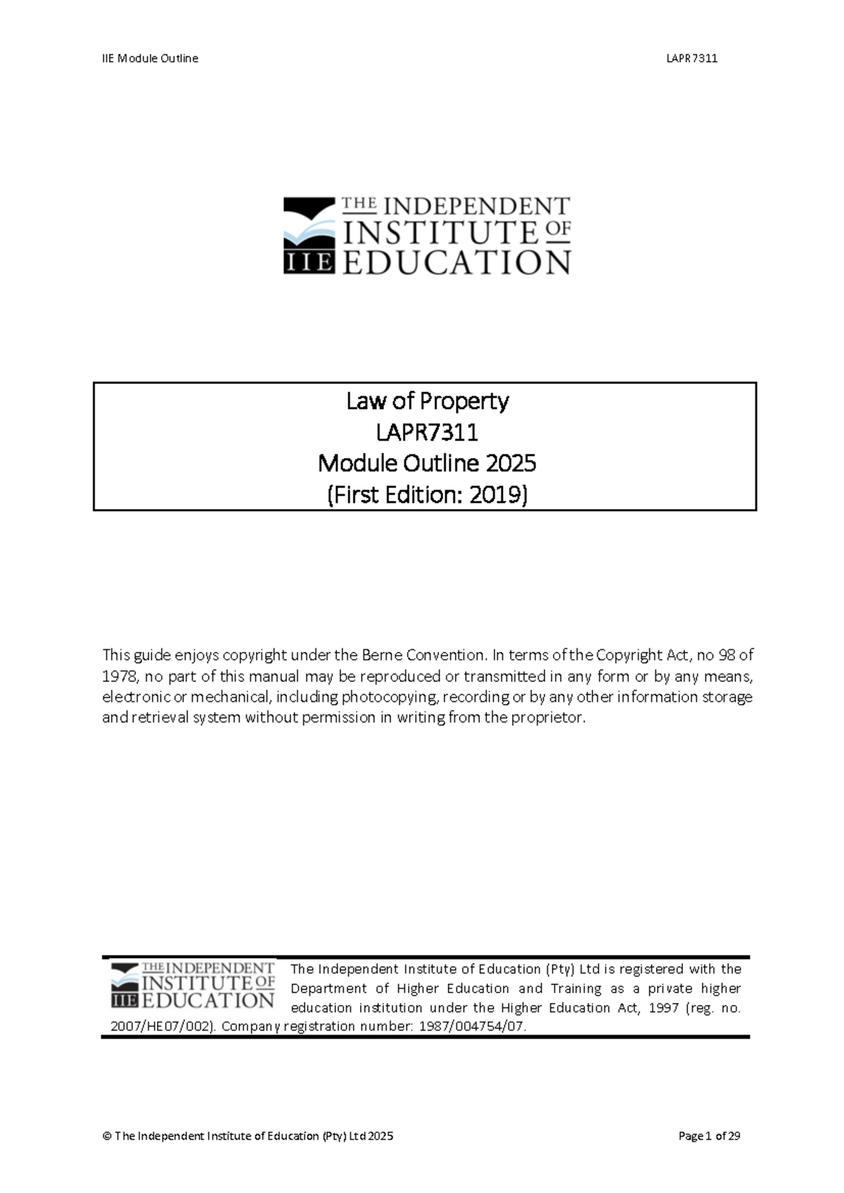LAPR7311 MO - module outline - Law of Property LAPR Module Outline 2025 ...