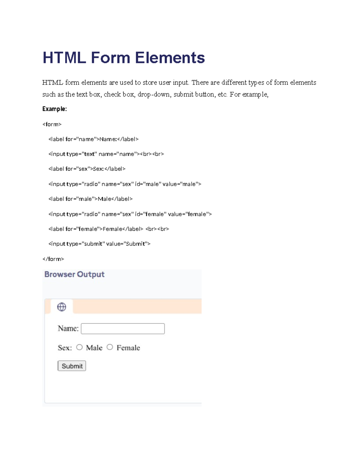 HTML Form Elements Overview - UNTI 2 - Studocu