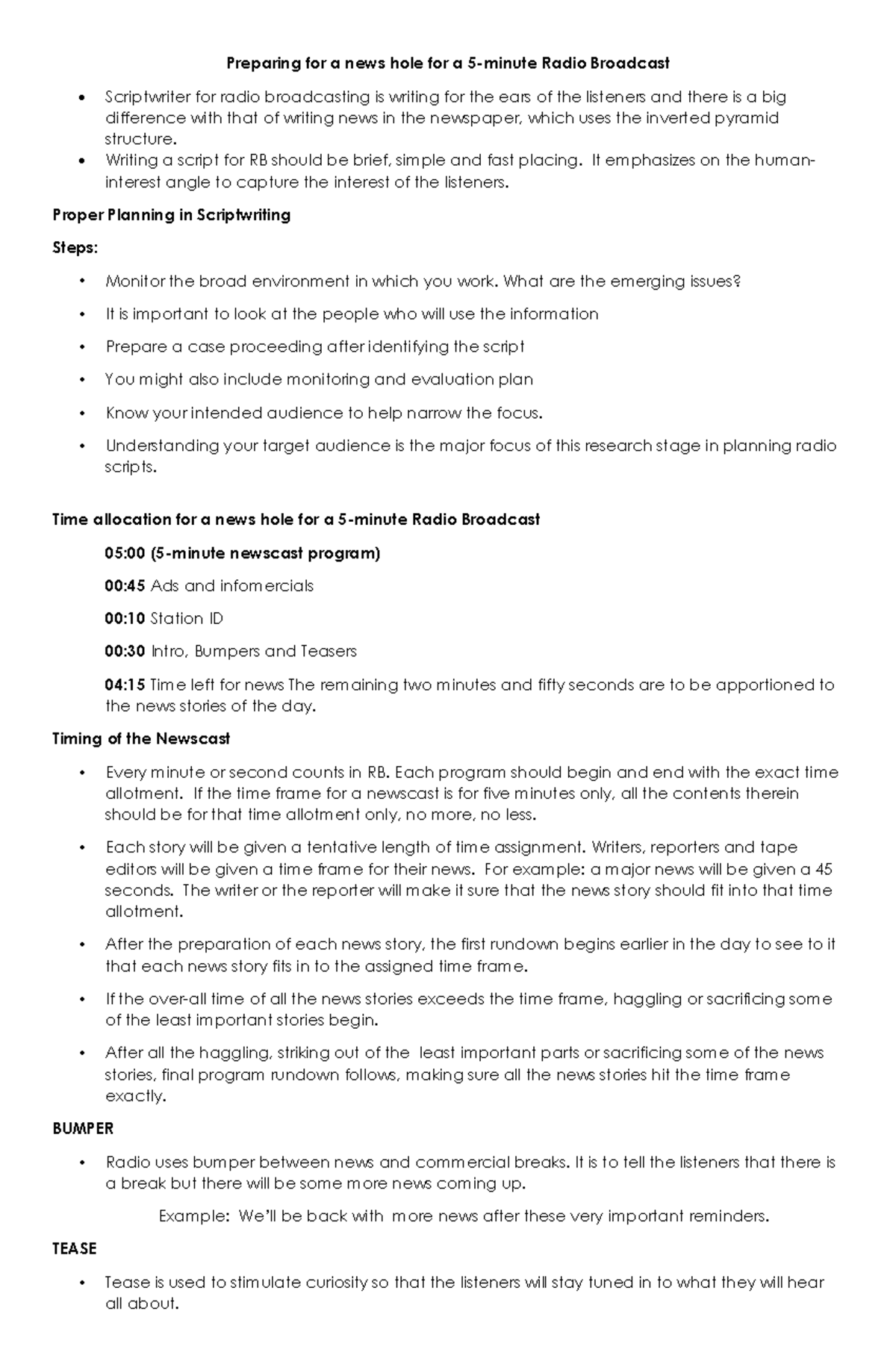 Preparing for a 5-Minute News Hole: Radio Broadcast Scriptwriting - Studocu