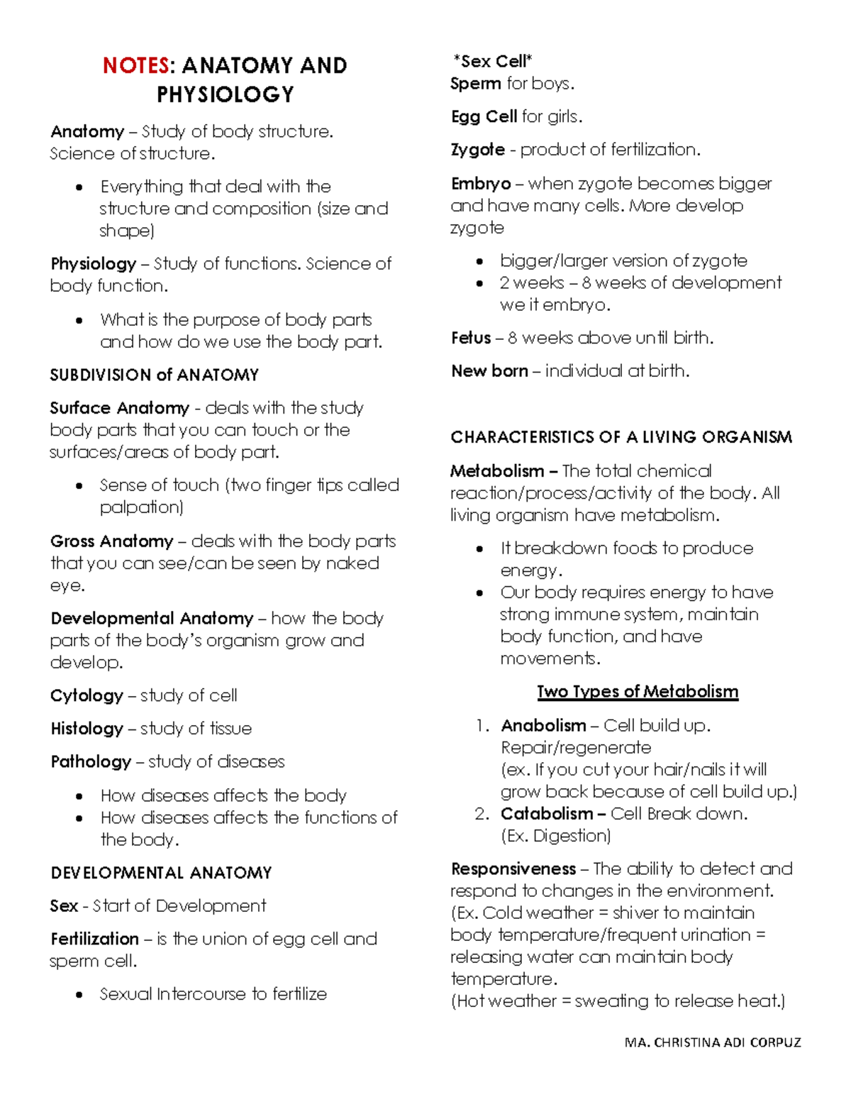 ANATOMY AND PHYSIOLOGY NOTES: Comprehensive Study Guide - Studocu