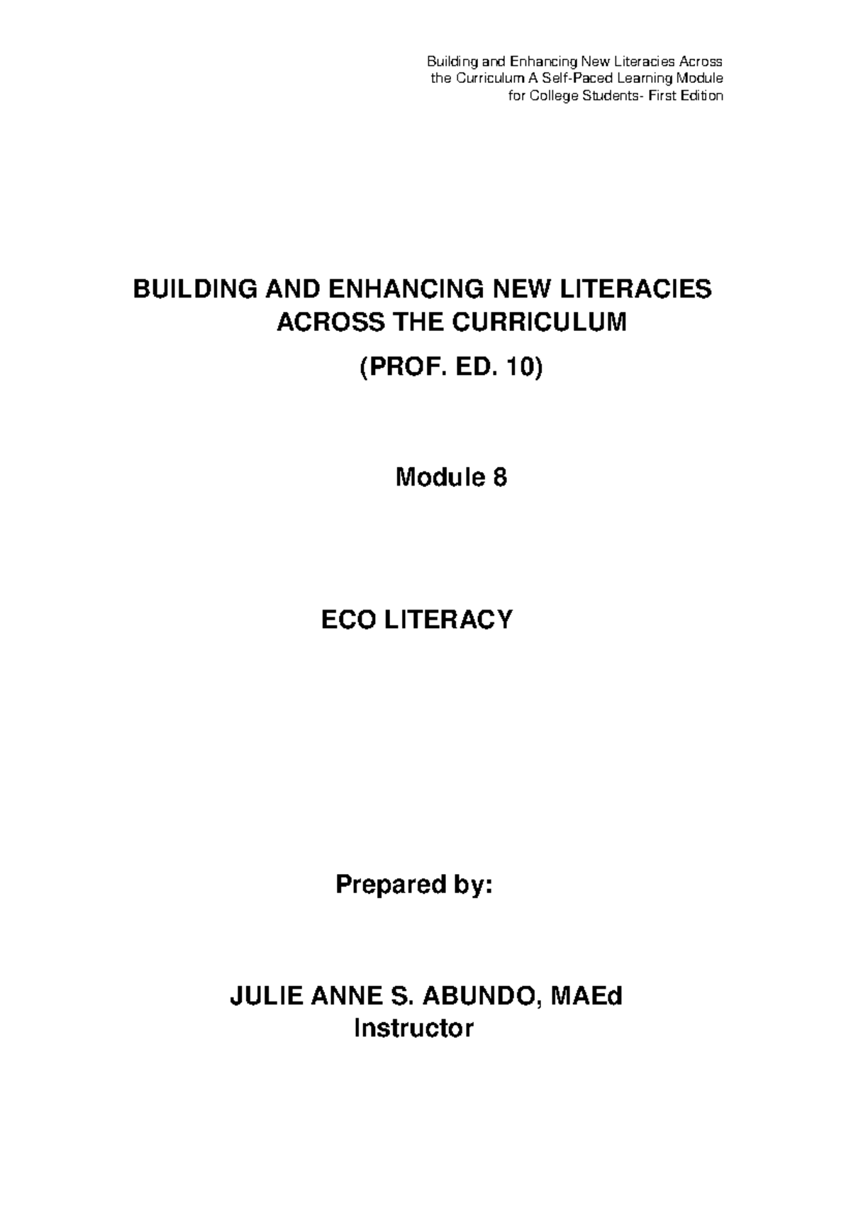 Module 8: Eco Literacy - Building and Enhancing New Literacies - Studocu