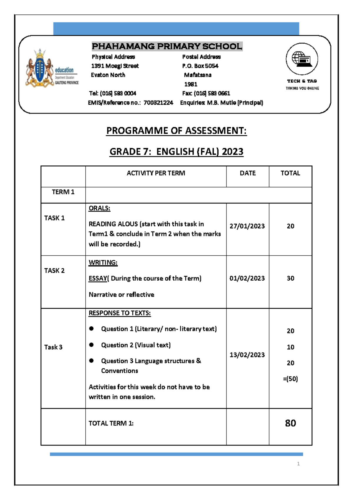 Grade 7 English FAL Assessment Programme 2023 (Gr7ENG2023) - Studocu