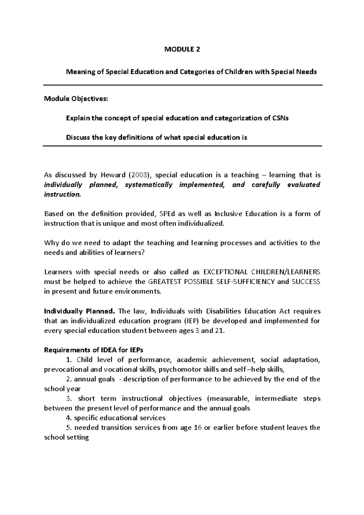 Module 2 - Understanding Special Education & Categories of Special ...