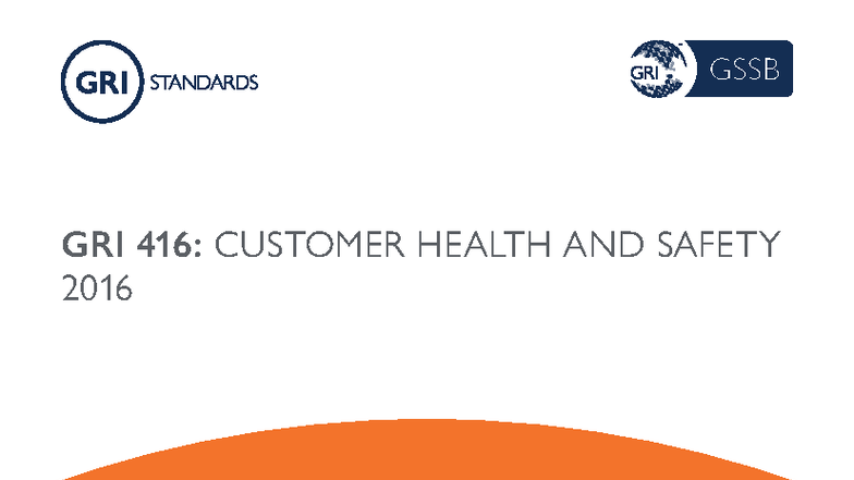 GRI 416: Customer Health and Safety Reporting Guidelines 2016 - Studocu