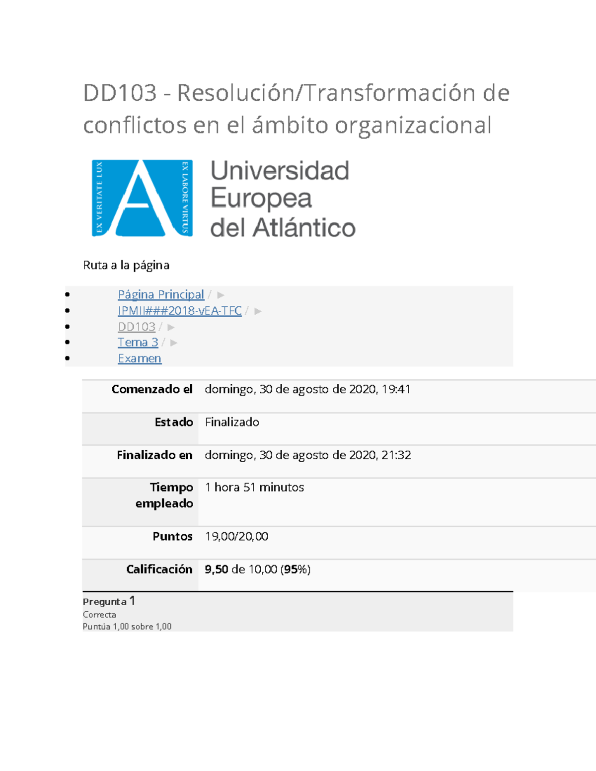 DD103 - Examen sobre Resolución de Conflictos Organizacionales - Studocu