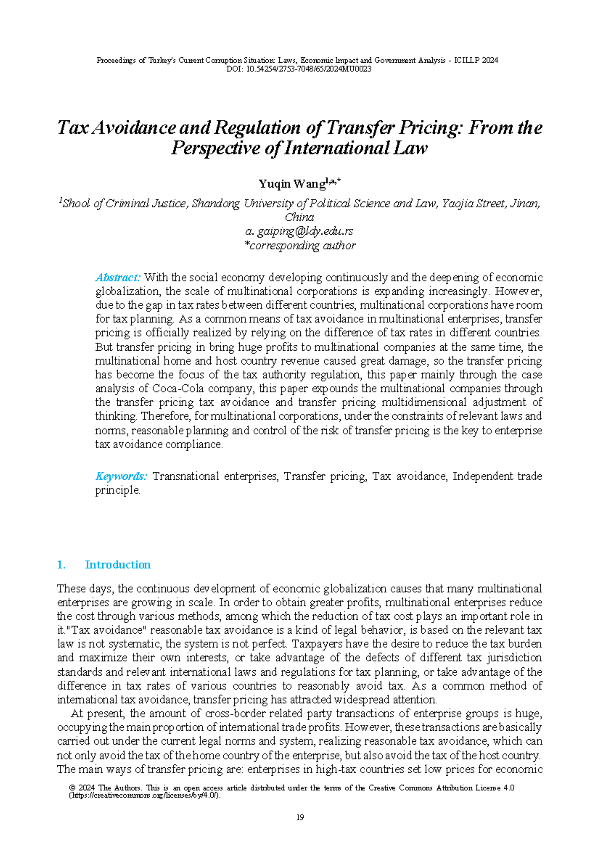 Tax Avoidance and Regulation of Transfer Pricing F - gaiping@ldy.edu ...