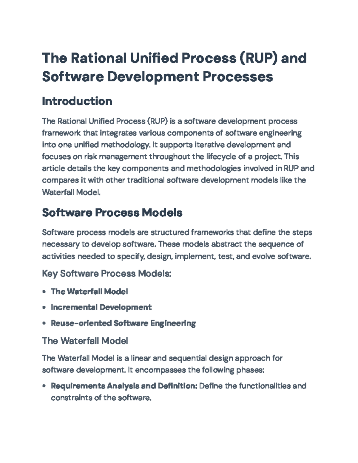 RUP and Software Development Processes: An In-Depth Analysis - The Rational Unified Process (RUP ...