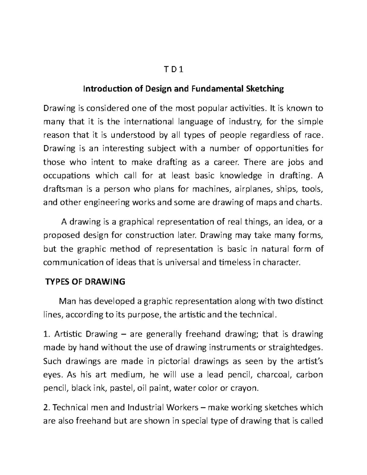 T D 1: Intro to Design Principles & Fundamental Sketching Techniques ...