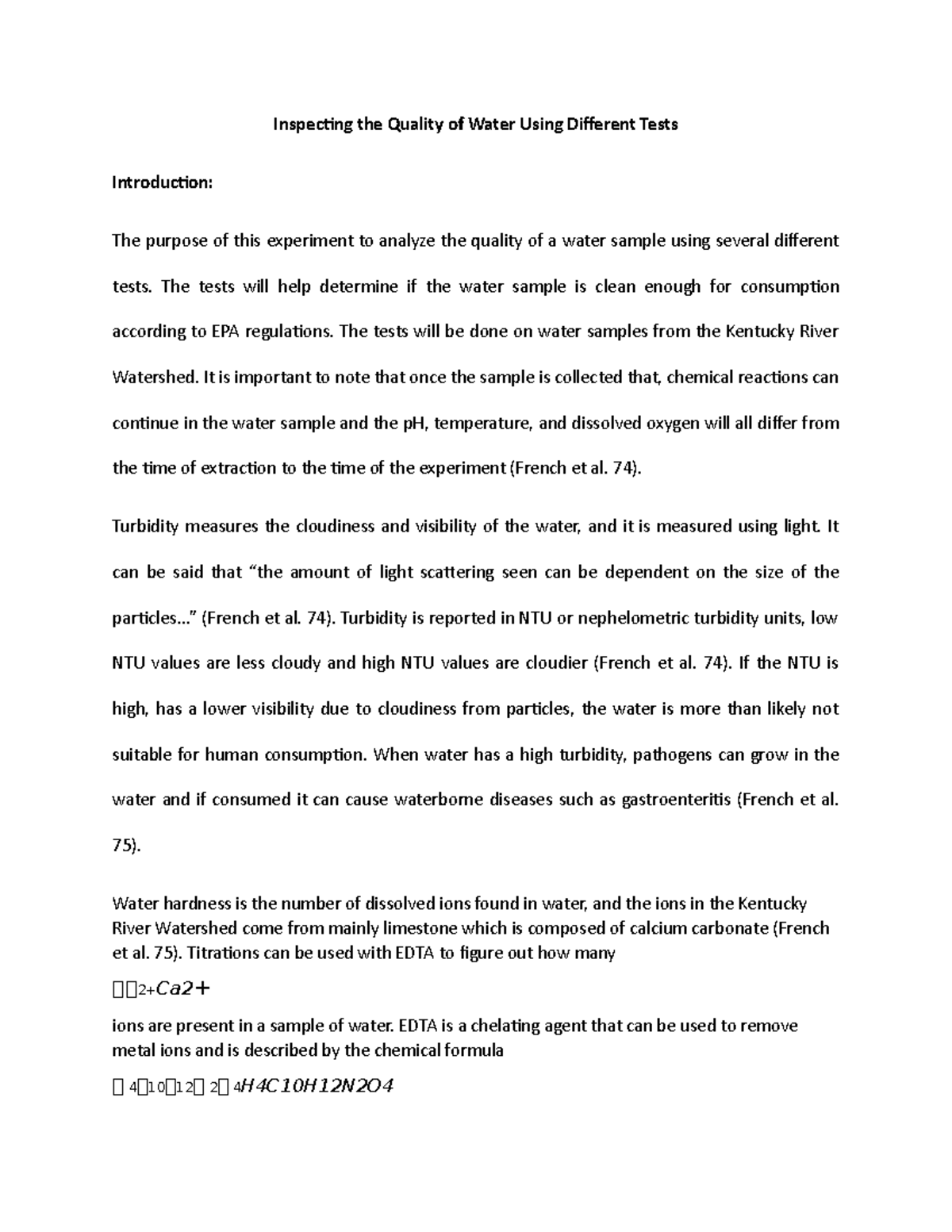 CHE 113 Lab 13 Water Quality Testing Report and Analysis - Studocu