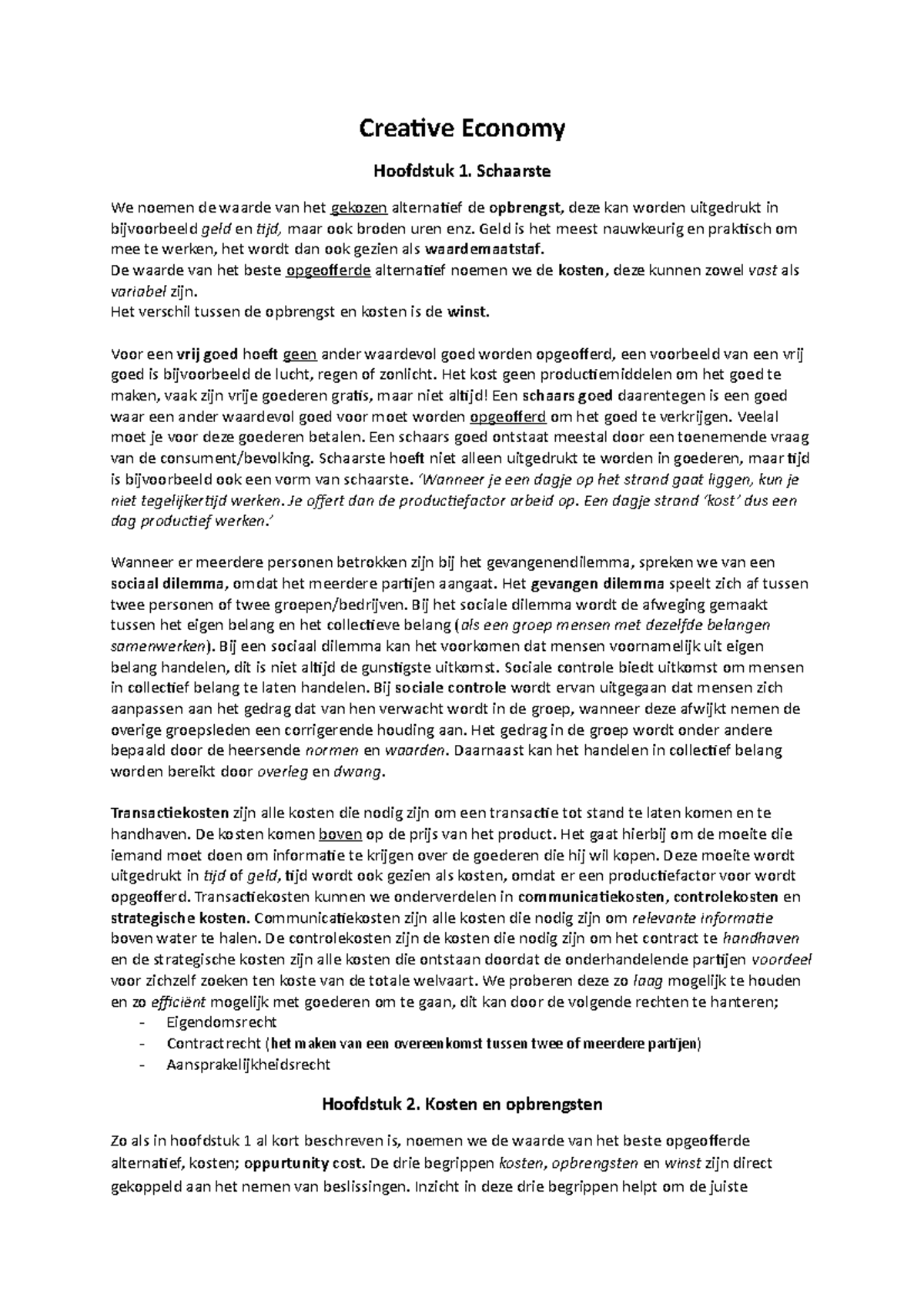 Creative Economy Samenvatting van Hoofdstuk 1 tot en met 12 - Studeersnel