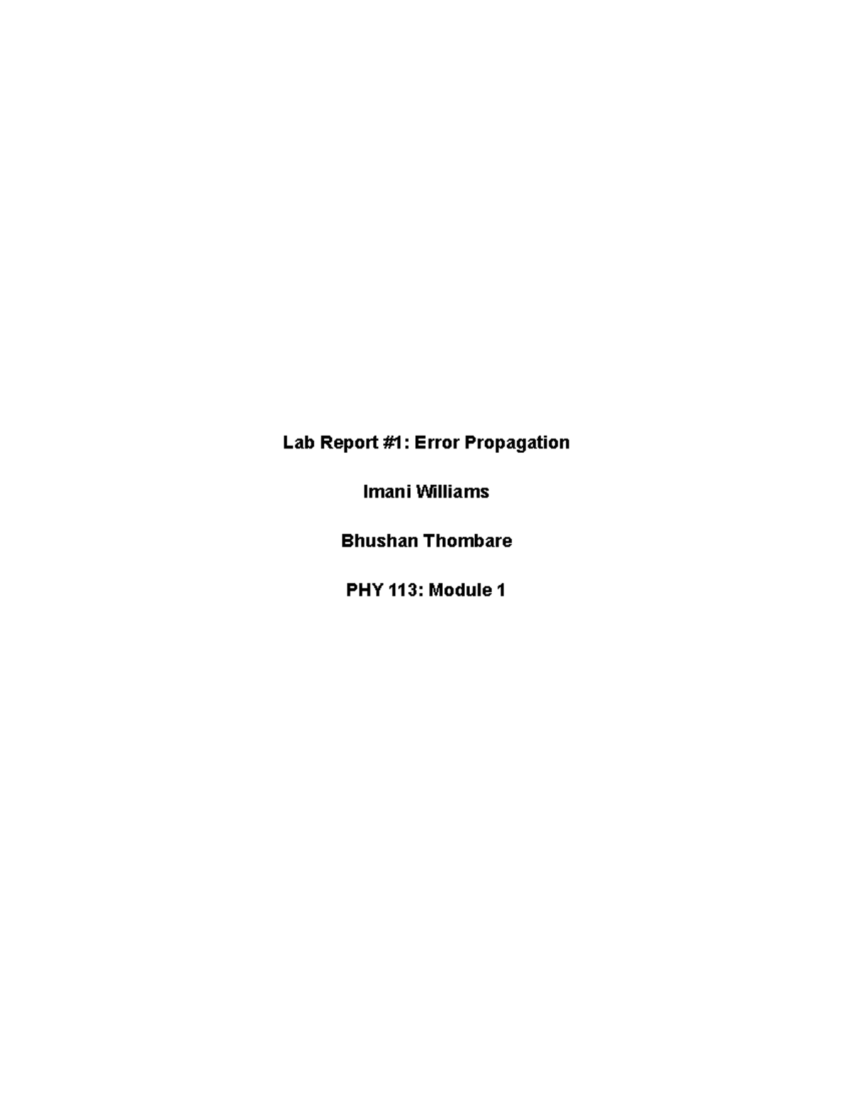 Lab Report #1 - PHY 113: Error Propagation & Uncertainty Analysis - Studocu