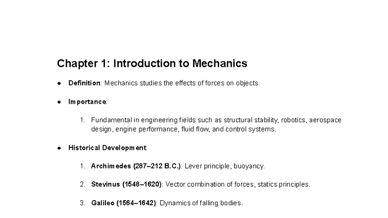 Chapter 1: Intro to Mechanics - Key Concepts & Historical Figures - Studocu
