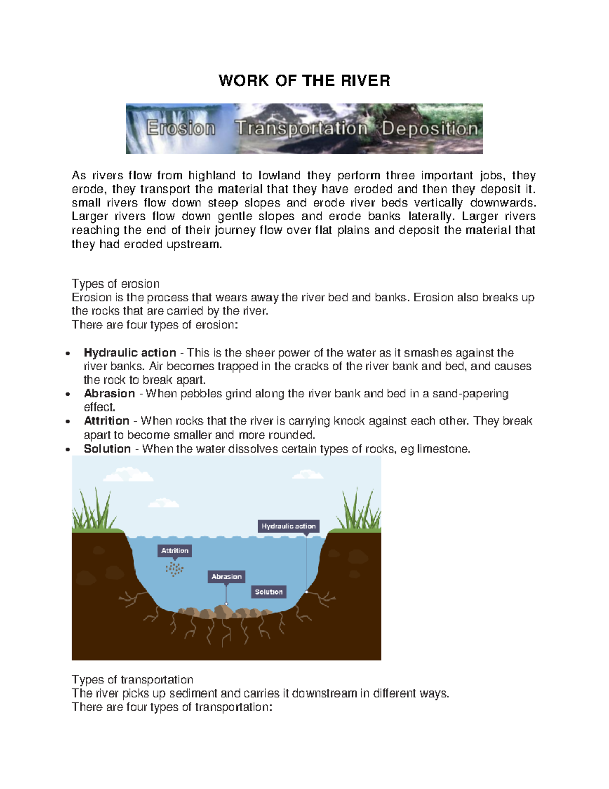 WORK OF THE River 1 - WORK OF THE RIVER As rivers flow from highland to ...