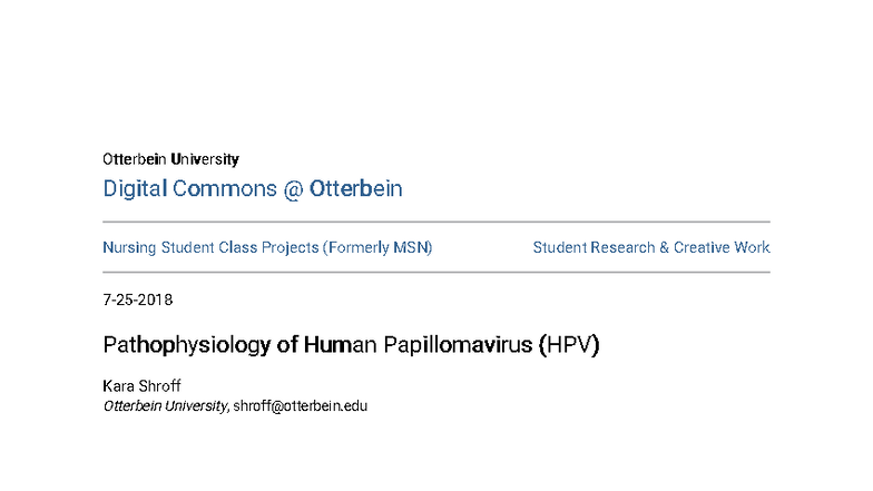 Pathophysiology of Human Papillomavirus (HPV) - Otterbein ...