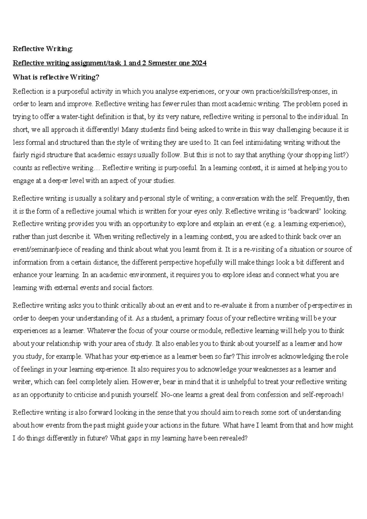 Reflective Writing Task 1 and 2 Semester 1 Thimna - Reflective Writing ...