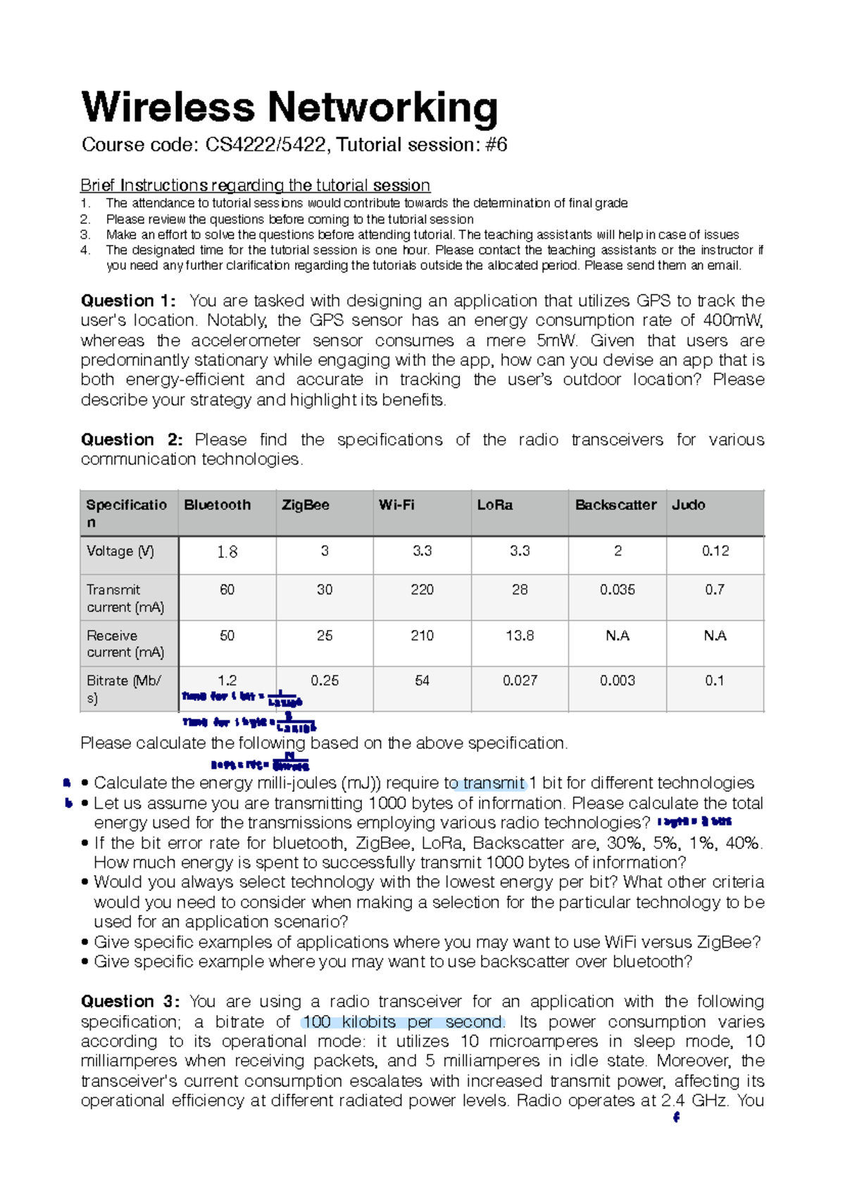 Tutorial 6 solutions - Wireless Networking Course code: CS4222/5422, Tutorial session: Brief ...