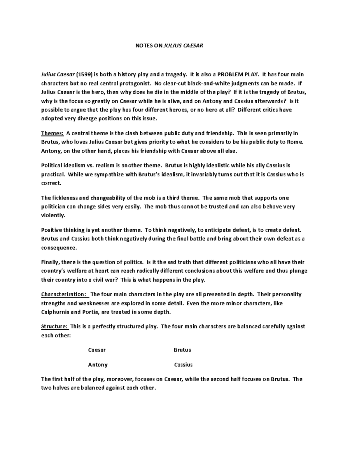 Julius Caesar (ENG 201) - Comprehensive Study Notes and Analysis - Studocu