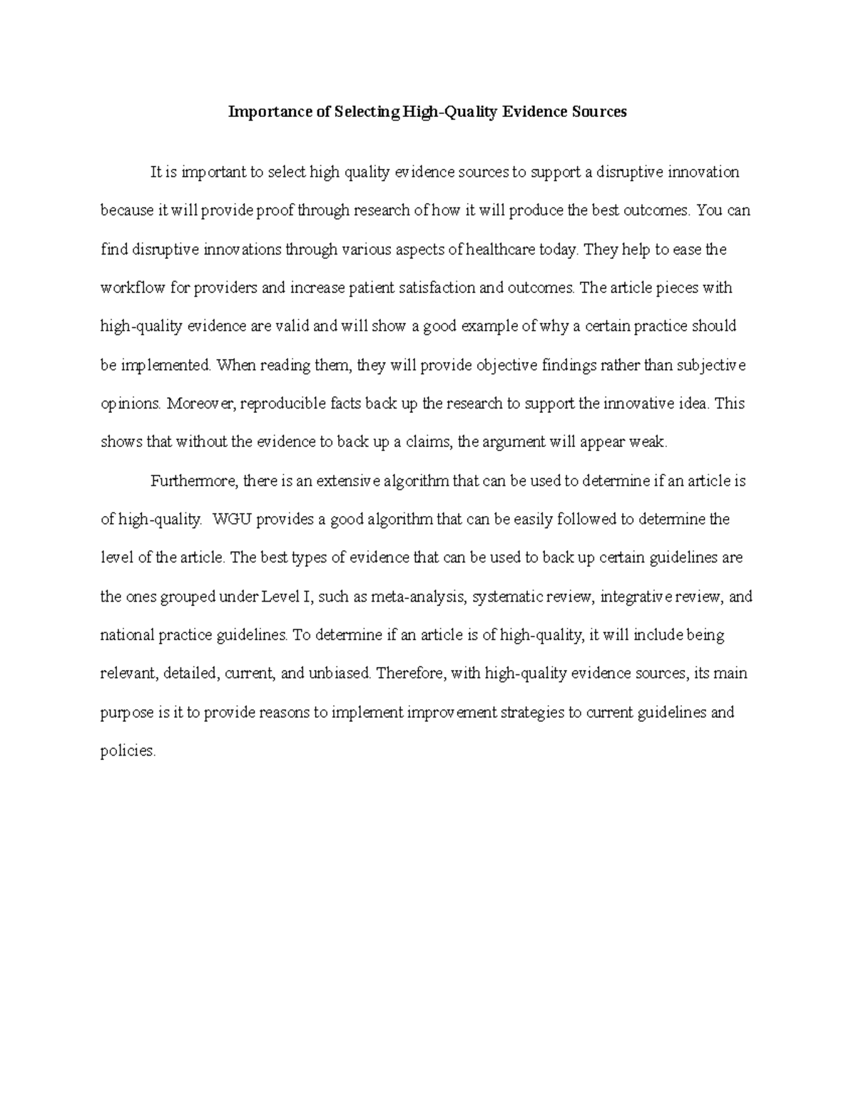 Selecting High-Quality Evidence Sources for Disruptive Innovation - Studocu