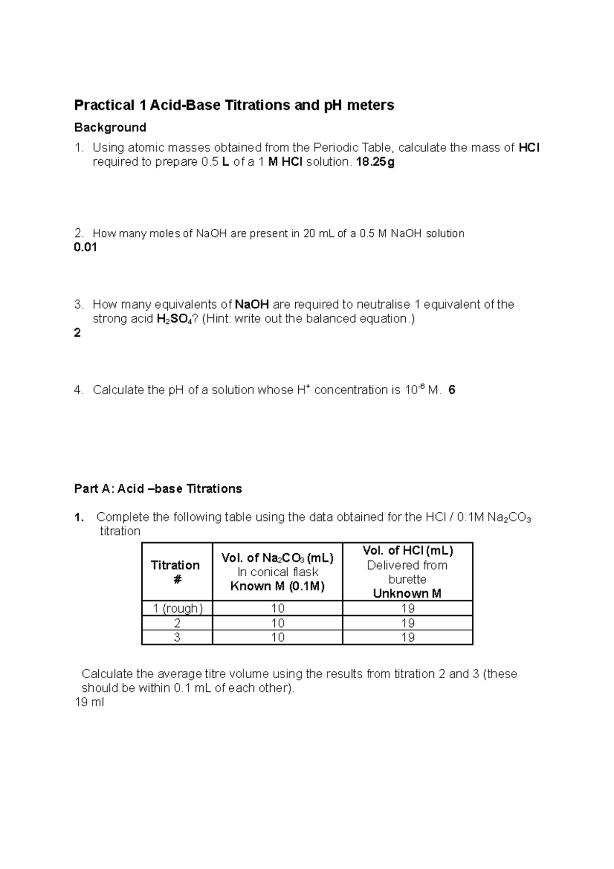 Practical 9 CH120 - Practical 1 Acid-Base Titrations and pH meters ...