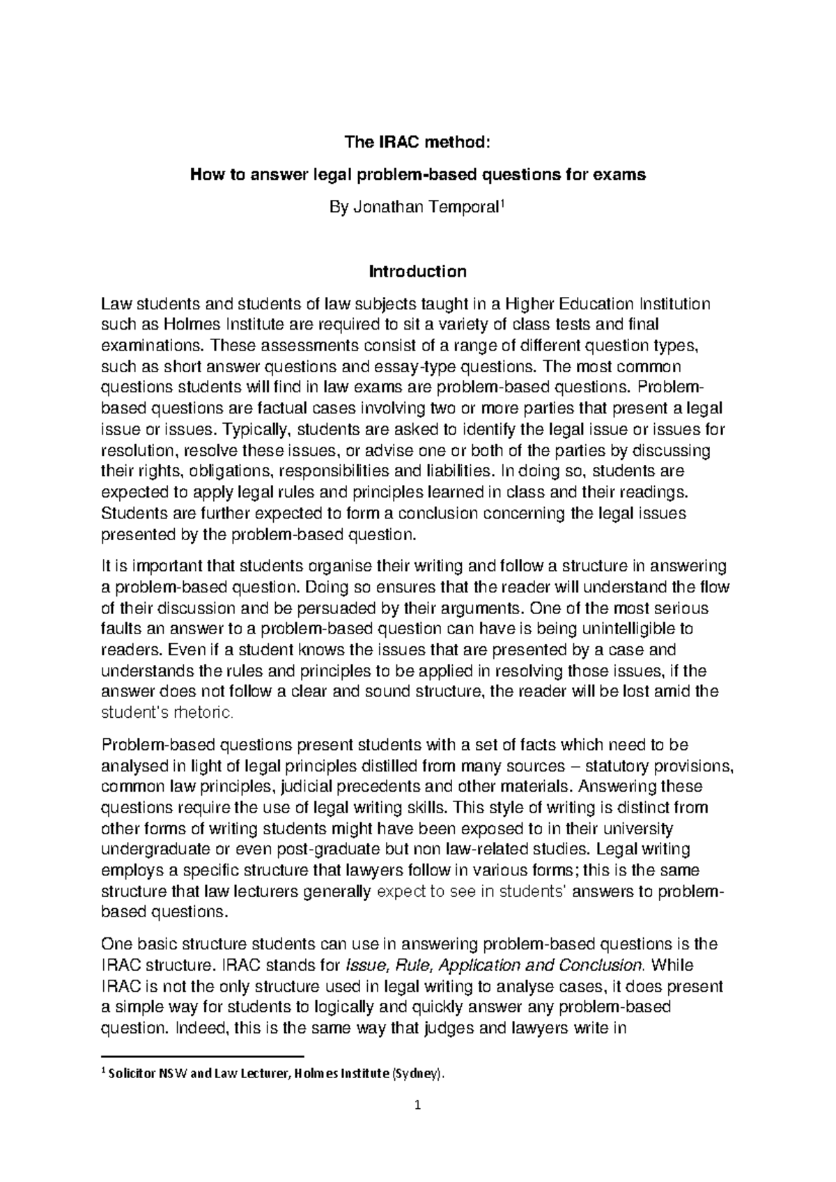 IRAC Method: Answering Legal Problem-Based Questions for Exams - Studocu