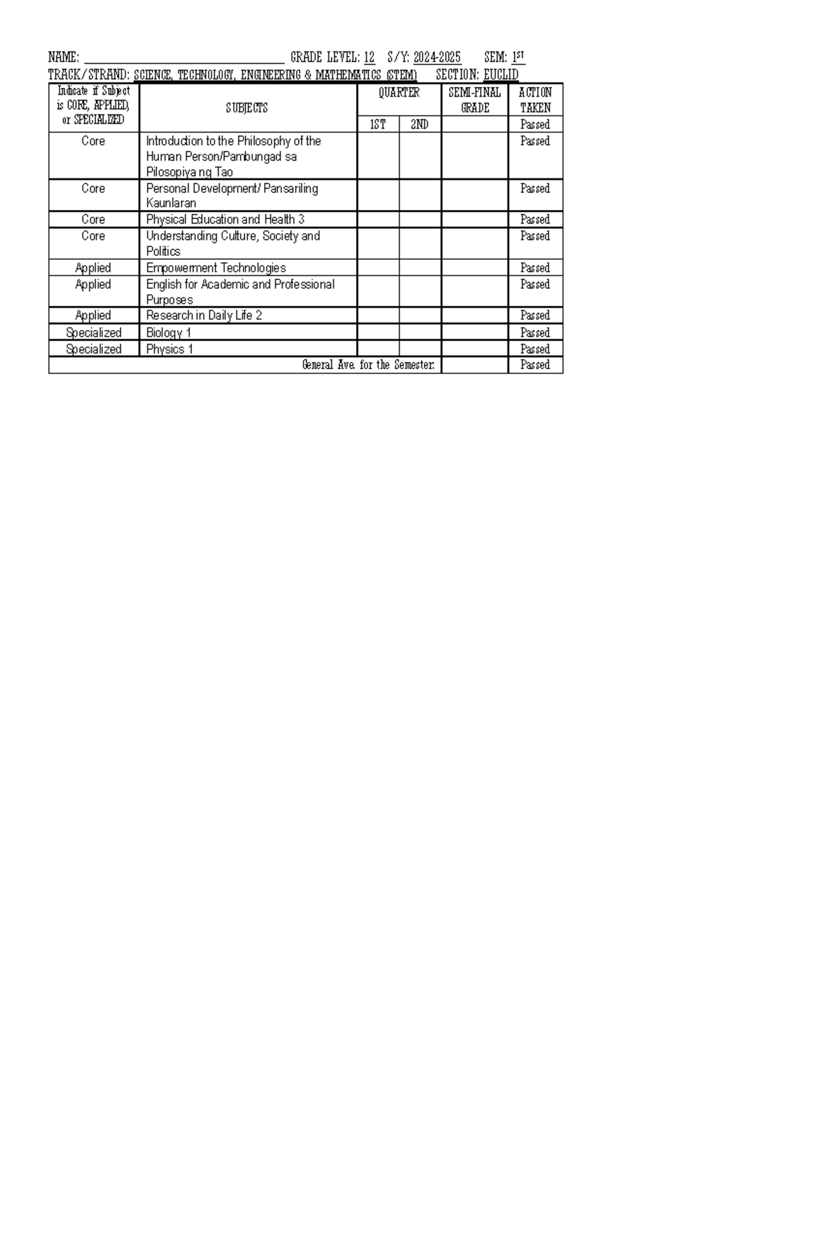 Report Cards - Sample Template for Temporary Card - NAME ...