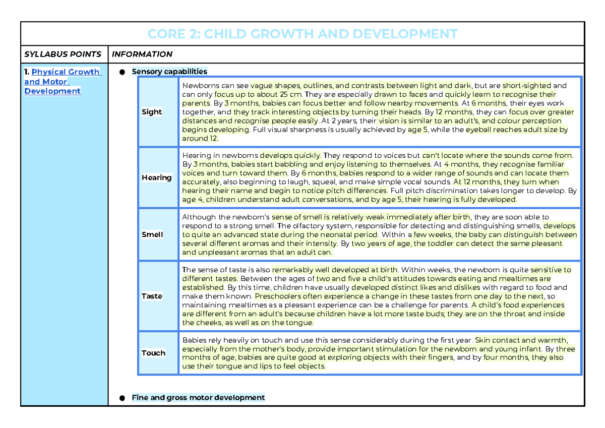 CORE 2: Child Growth & Development Syllabus Overview - Studocu