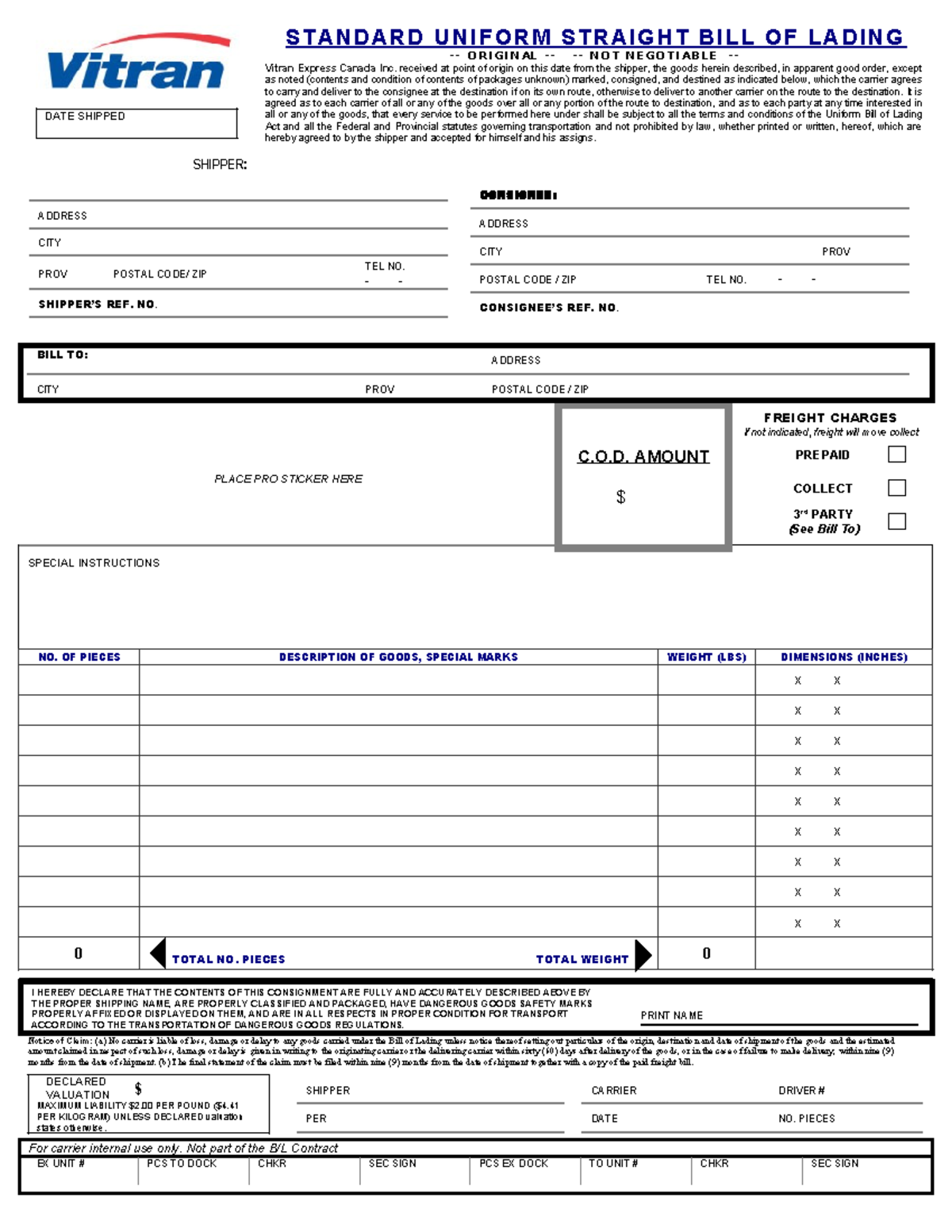 Bill of Lading Sample 3 - Standard Uniform Format - Studocu