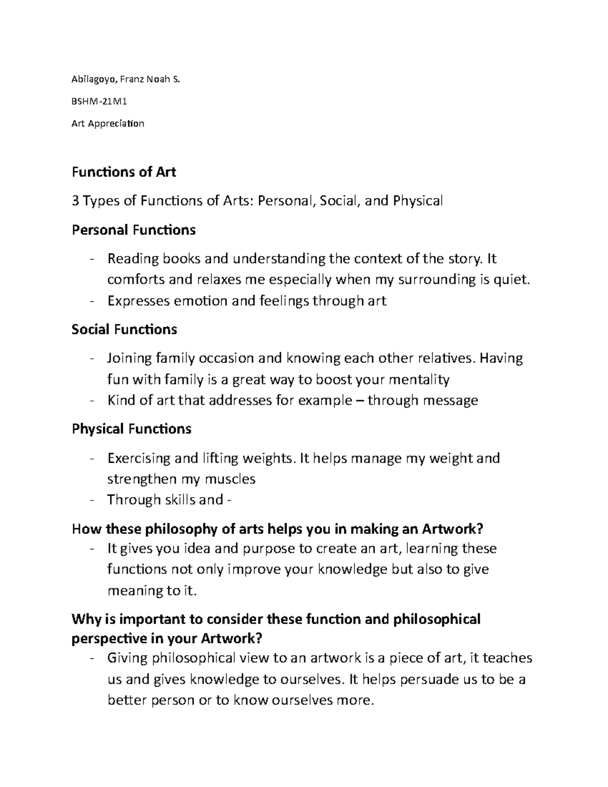 Functions of Art Franz - fadfqwdq - Abilagoyo, Franz Noah S. BSHM-21M ...