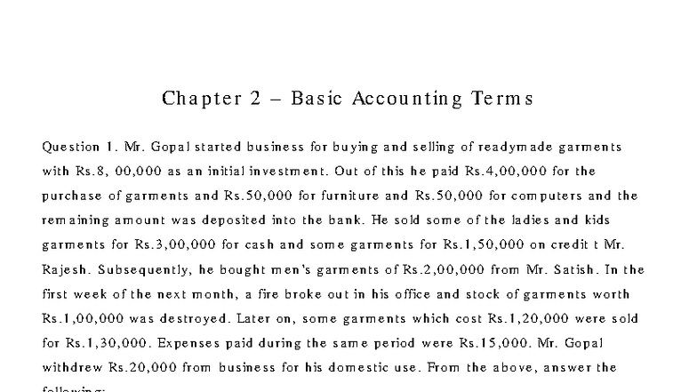 Chapter 2 – Basic Accounting Terms: Mr. Gopal's Business Case Study ...