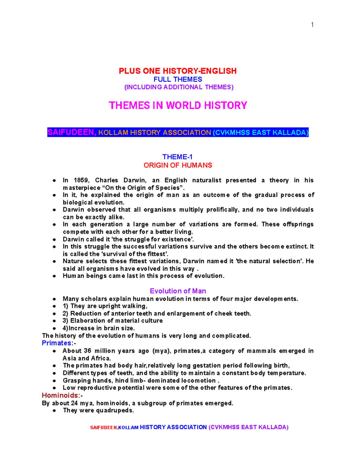 XI History Full Themes: Evolution of Humans and Ancient Civilizations ...