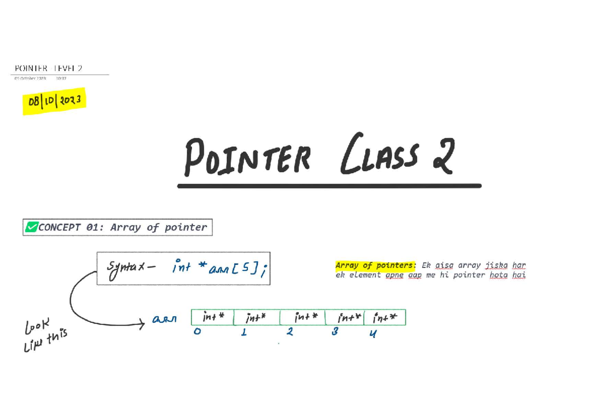 POINTER LEVEL 2: DSA Lecture Notes on Array of Pointers - Studocu