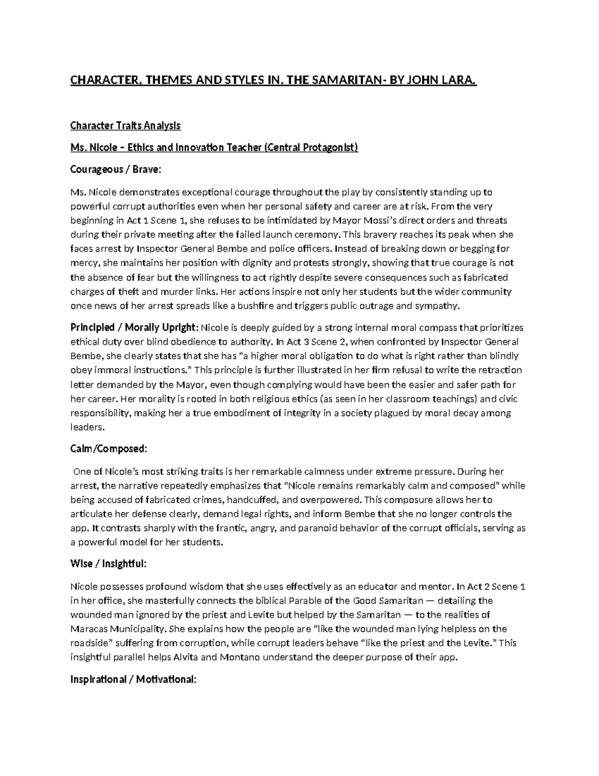 Character Traits and Themes in "The Samaritan" by John Lara (KCSE ...