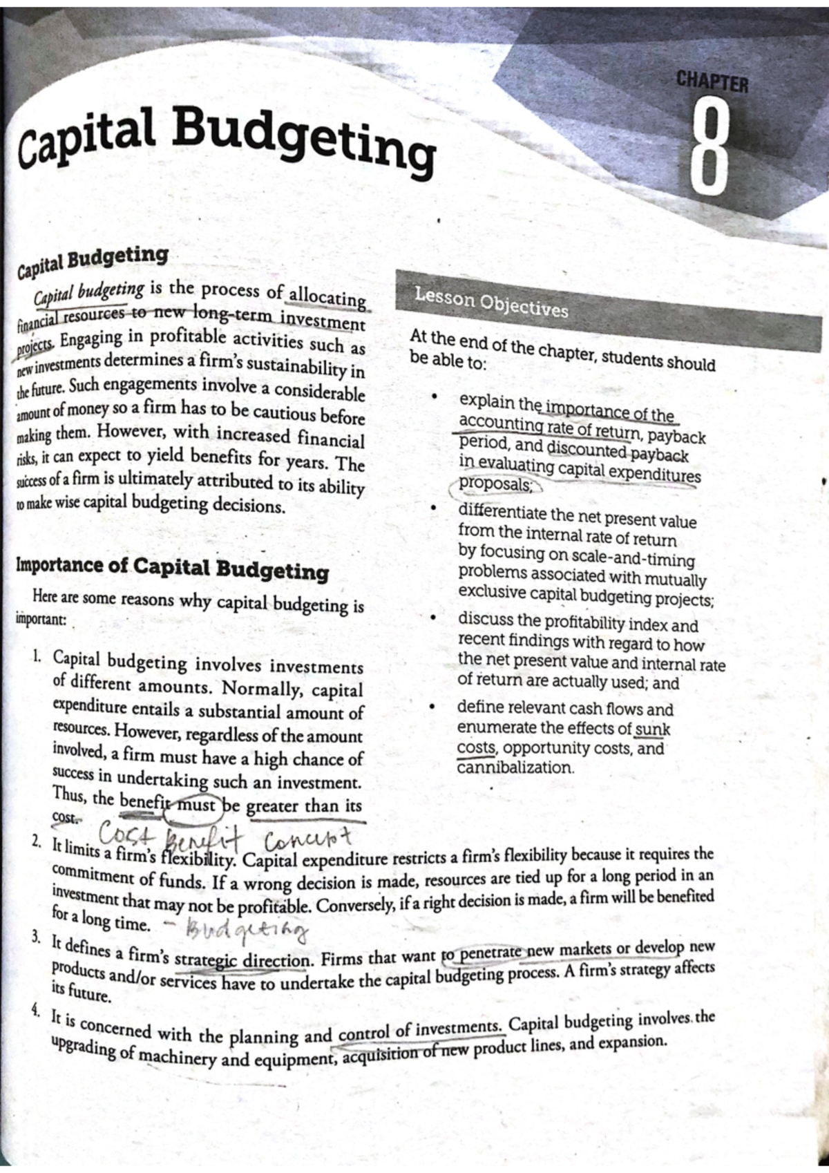 COSA 101: Capital Budgeting Concepts and Processes - Lesson Notes - Studocu