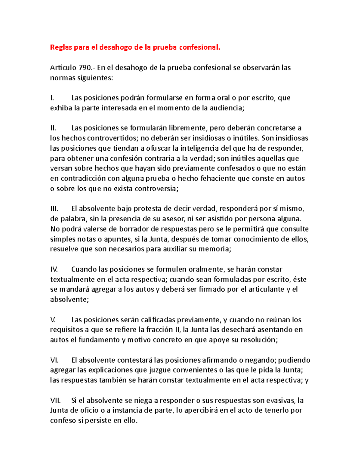 Reglas para el Desahogo de Prueba Confesional en Demanda Laboral - Studocu