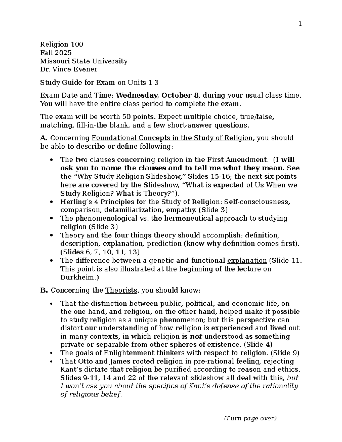 Study Guide for Religion 100 Midterm Exam - Fall 2025 - Studocu