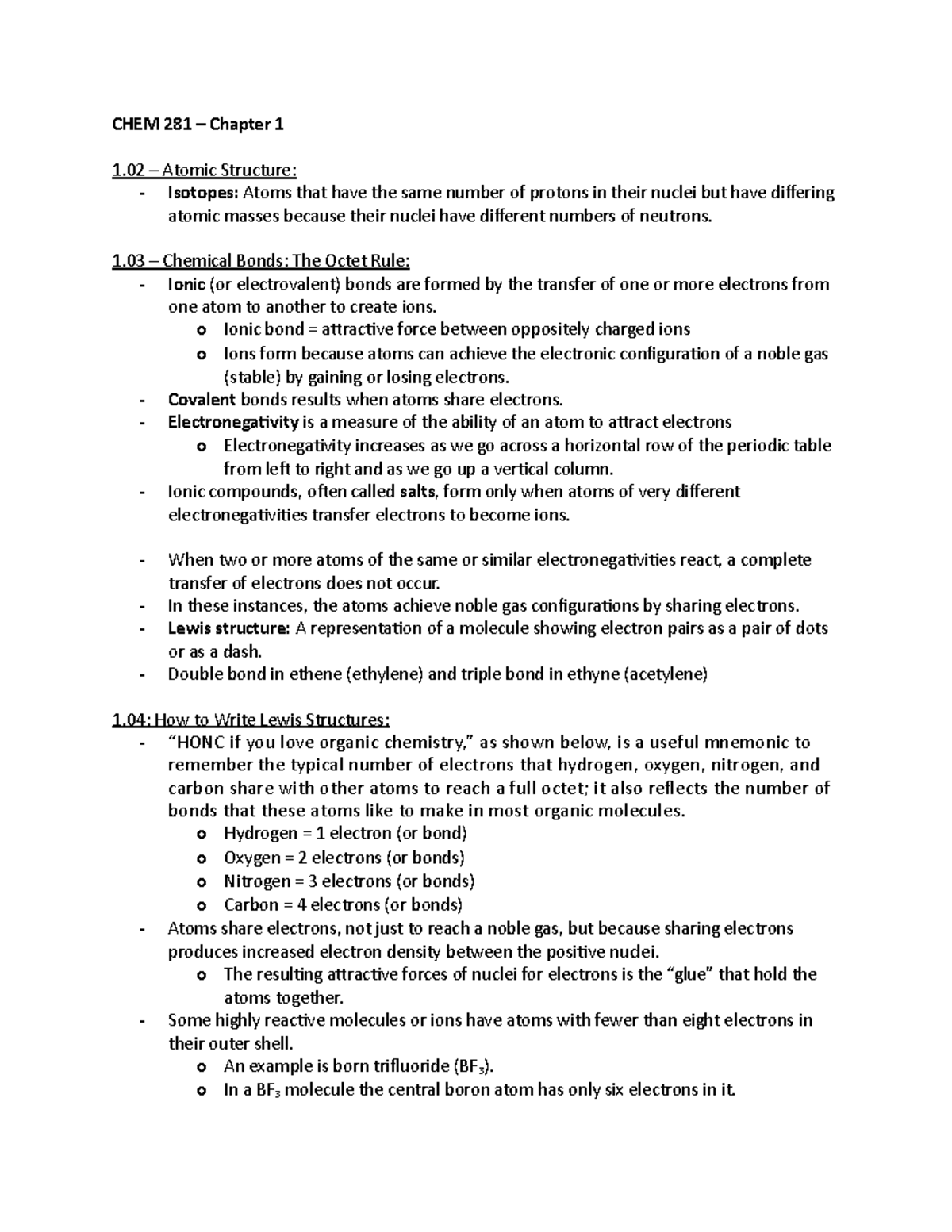 Chapter 1 - CHEM 281 – Chapter 1 1 – Atomic Structure: - Isotopes ...