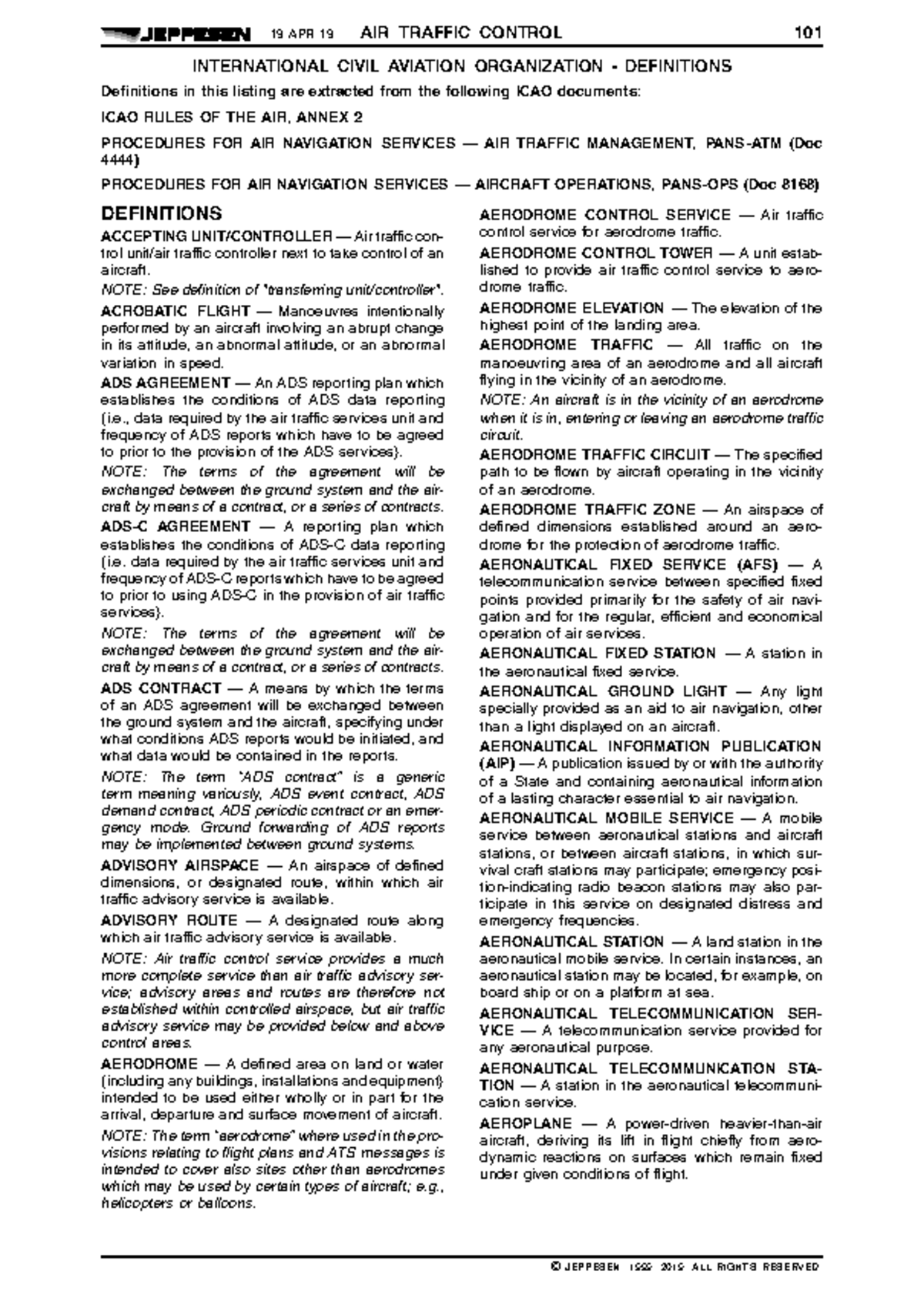 ICAO Definitions for Air Traffic Control 101 - Acronimos 1 - Studocu
