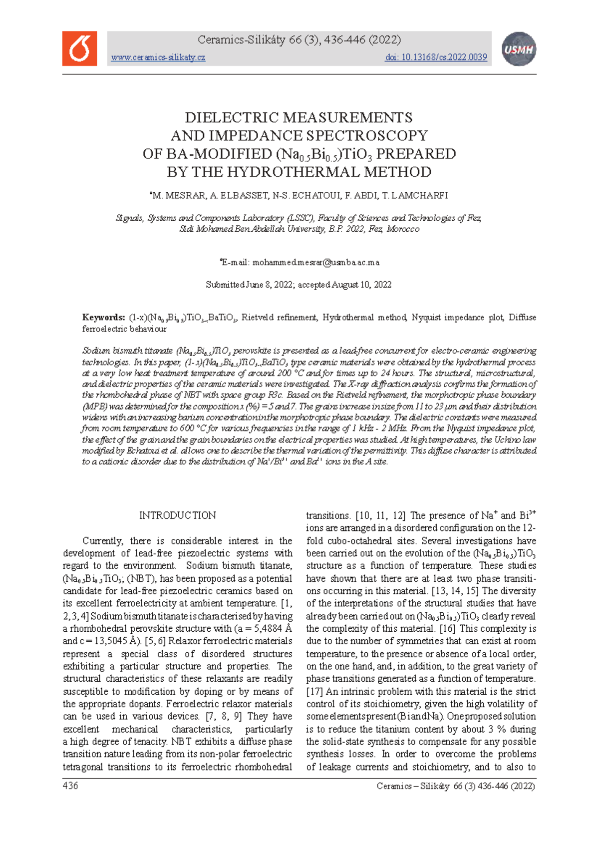 Dielectric Measurements and Impedance Spectroscopy of (Na0.5Bi0.5)TiO3 ...