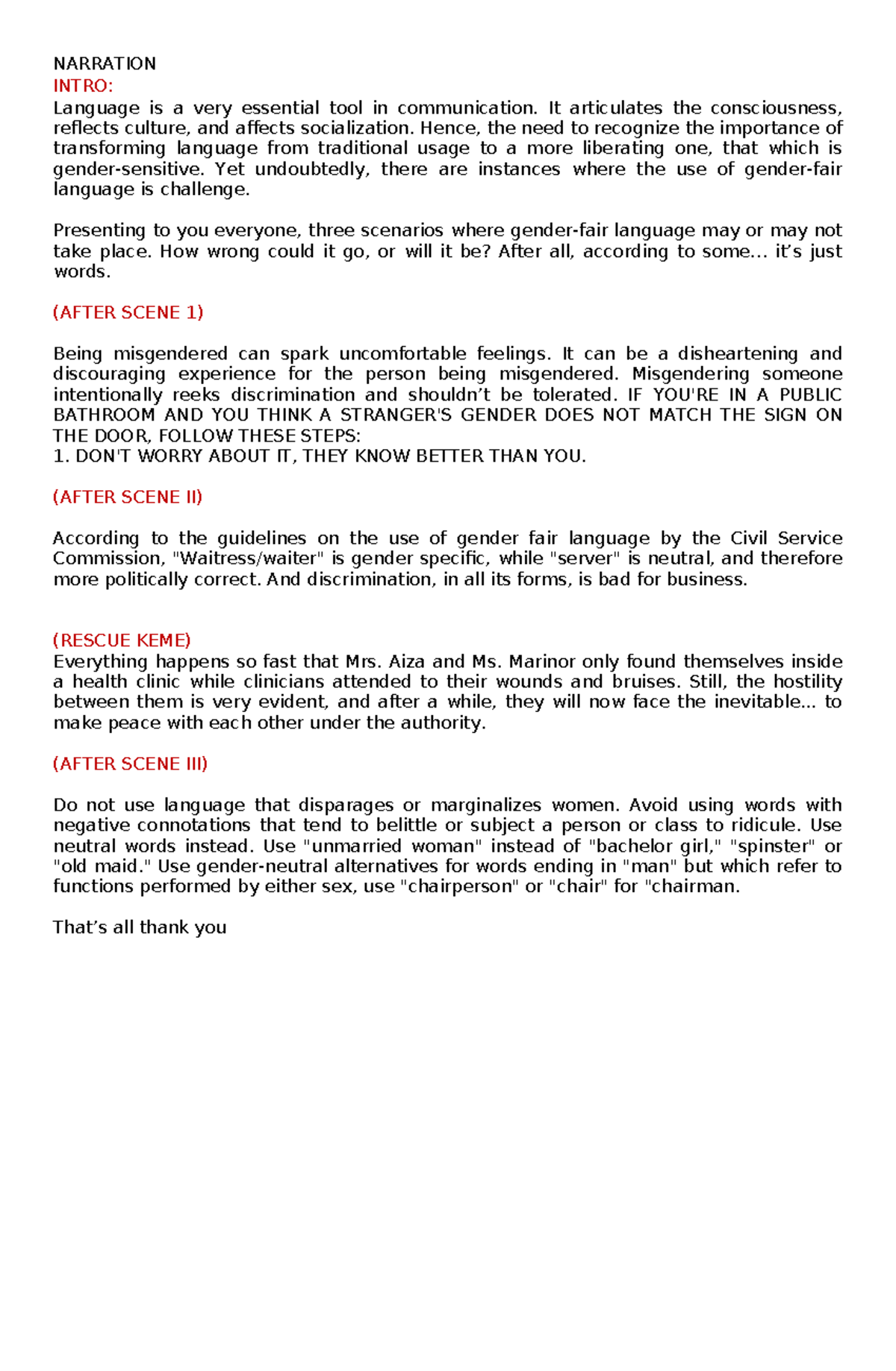 Gender-Fair Language Role Play Script for Enhanced Communication - Studocu