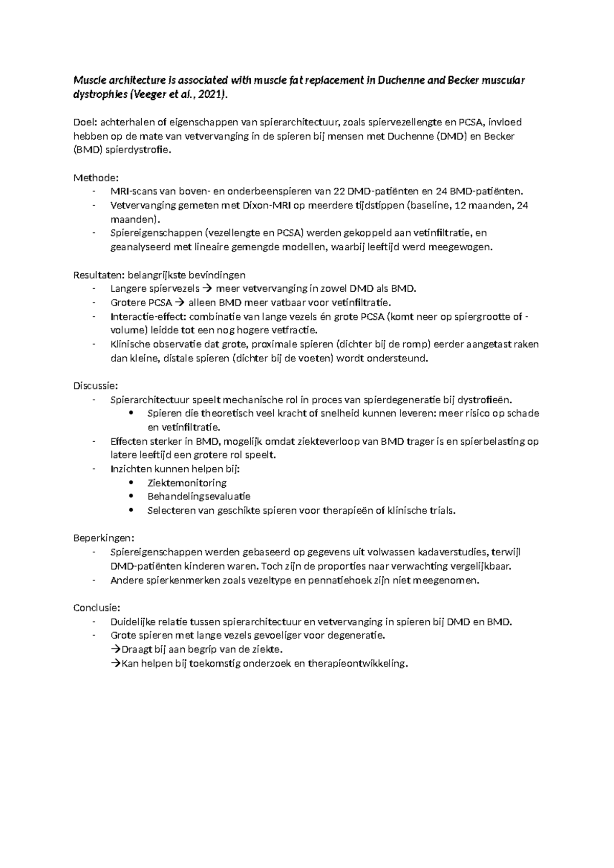 Duchenne en Becker spierdystrofie: Spierarchitectuur en vetvervanging ...