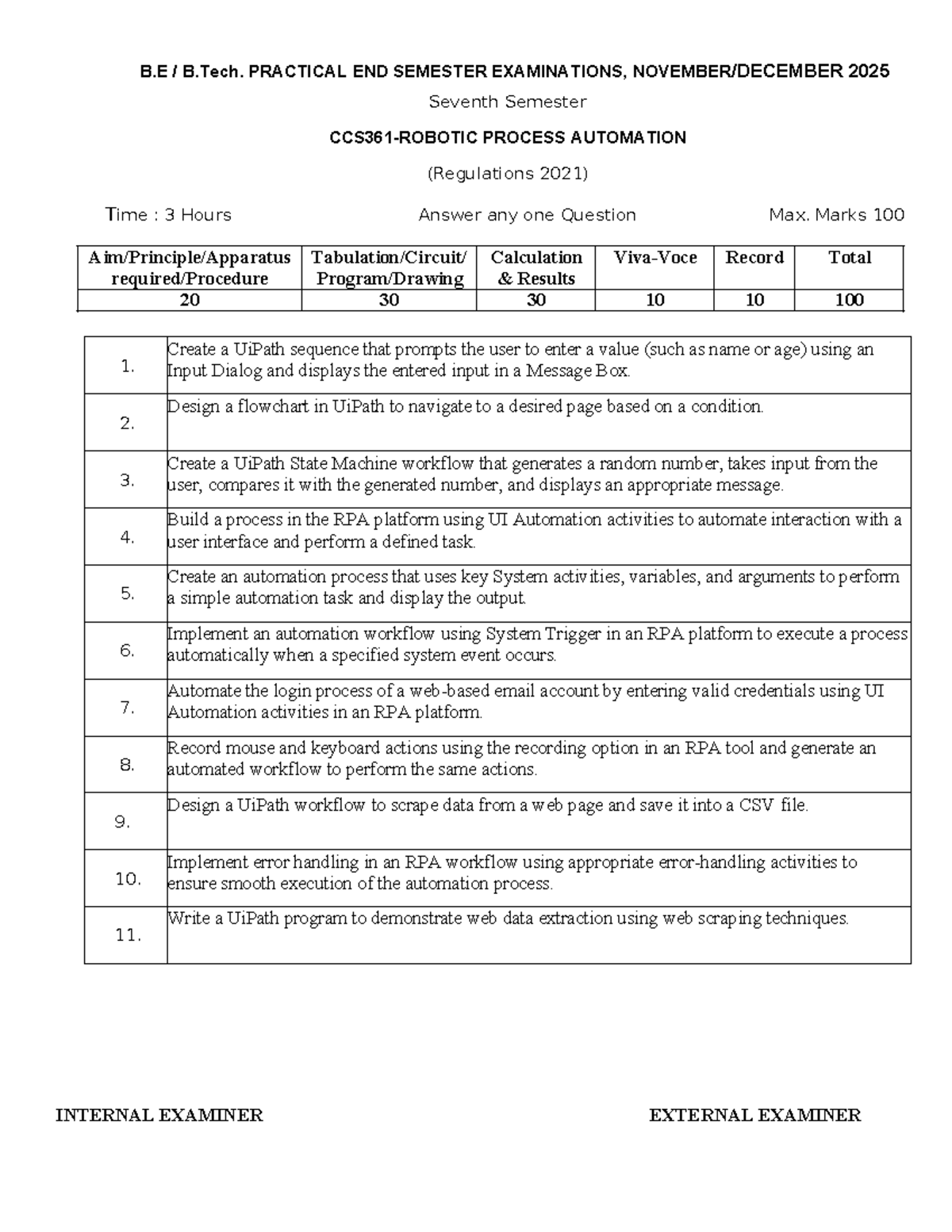 CCS361 Practical End Semester Exam: Process Automation Lab Questions ...