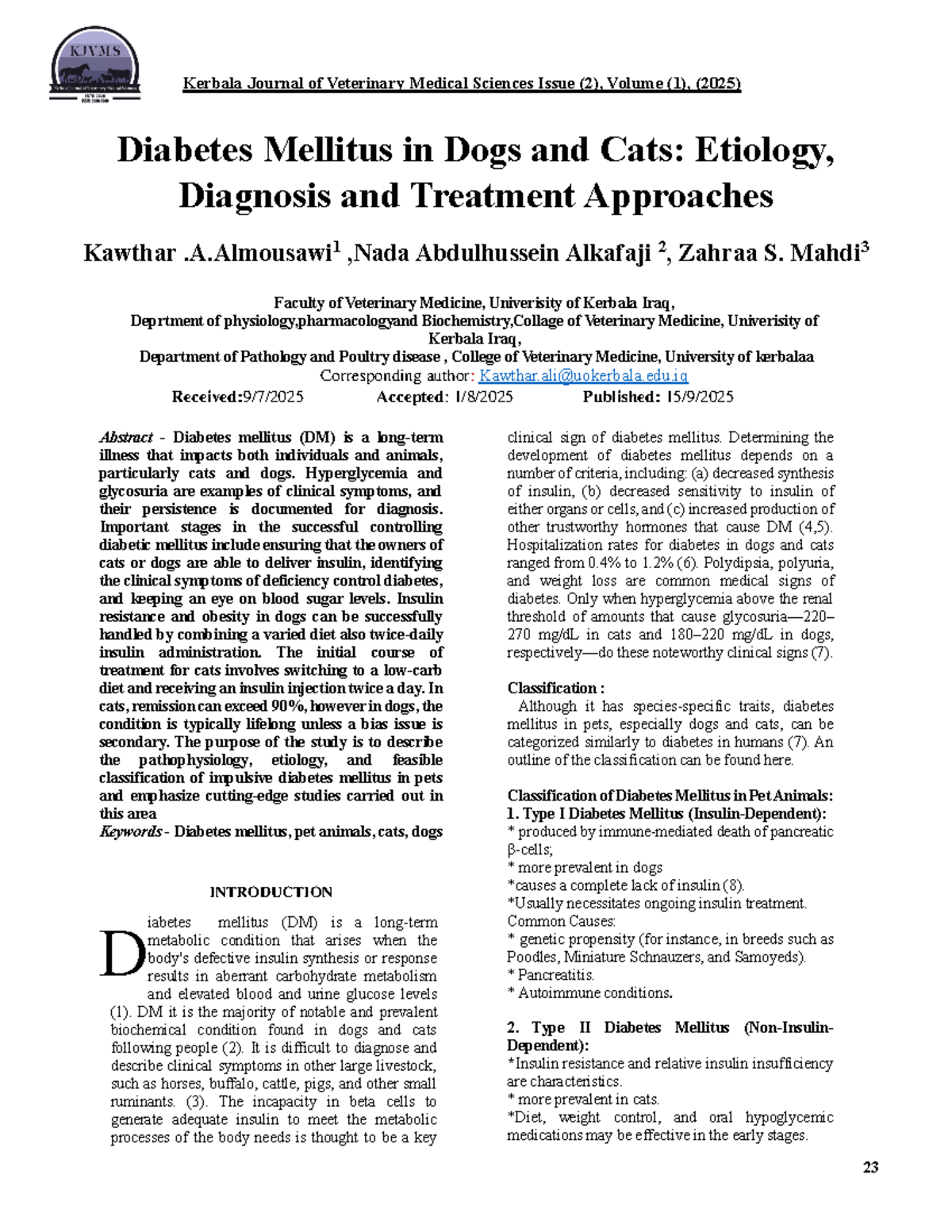 Diabetes Mellitus in Dogs and Cats: Etiology, Diagnosis & Treatment (V1 ...