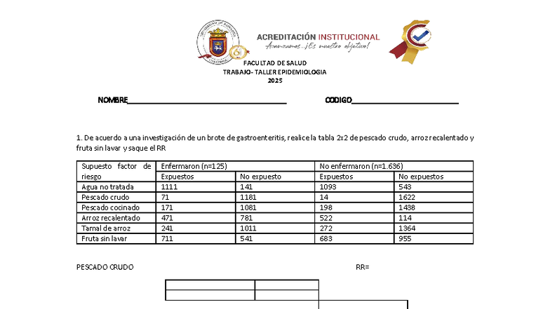 Taller de Epidemiología 2025: Análisis de Brote y Trabajos - Studocu