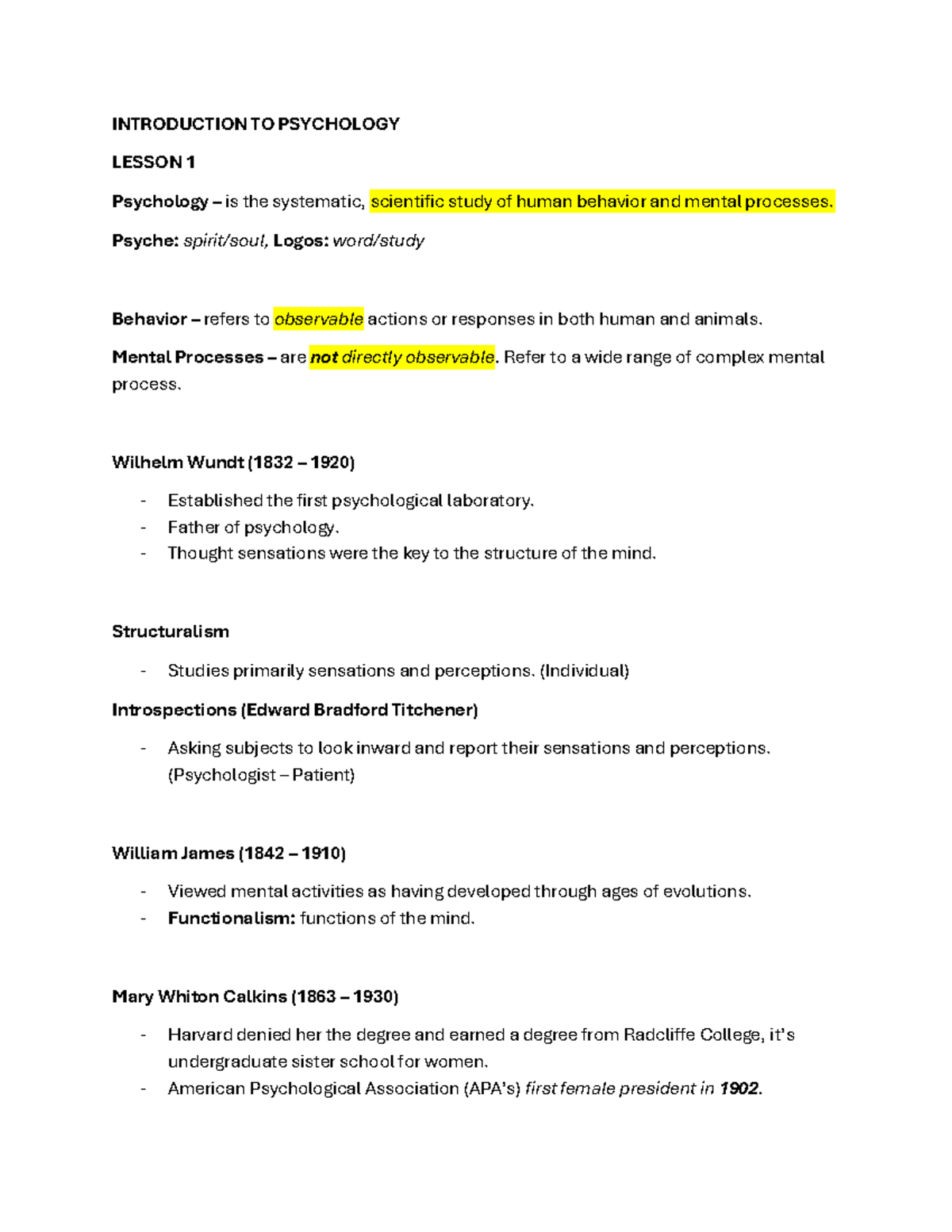 PSY 101: INTRODUCTION TO PSYCHOLOGY - LESSON 1 OVERVIEW - Studocu
