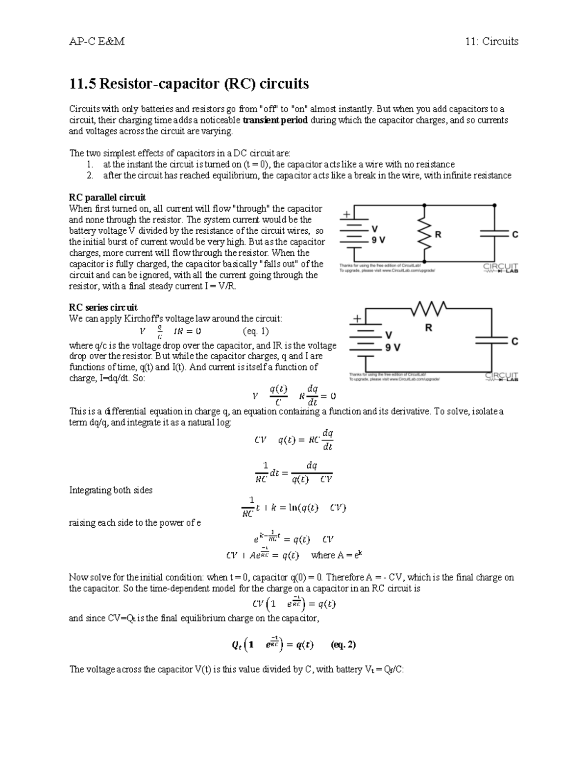 APC EM Notes: RC Circuits Overview and Analysis - Studocu