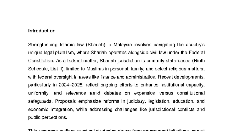 Strengthening Islamic Law (Shariah) in Malaysia: Strategies & Reforms ...