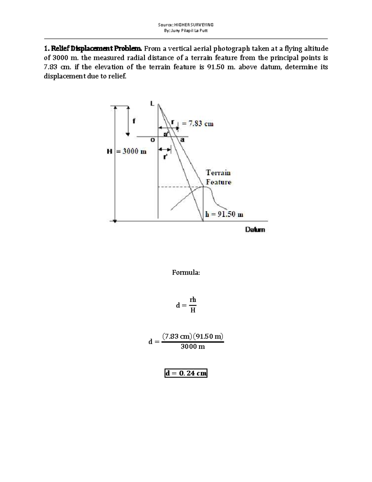 Relief Displacement Sample Problems for HIGHER SURVEYING (Juny Pilapil ...